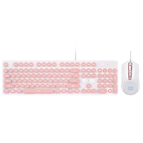 N518 Retro Punk Exterior USB Wired Keyboard and 1600DPI Mouse Combo fo ...