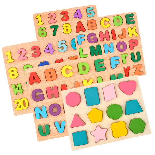 Kids Learning Toys Wooden Alphabet Number Puzzles Educational Jigsaw P ...