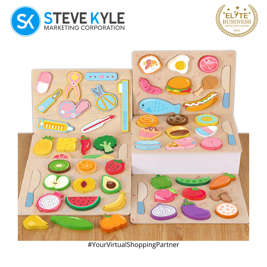 Pretend Play Wooden Cutting Food & Vegetables Puzzle Kitchen toys for ...