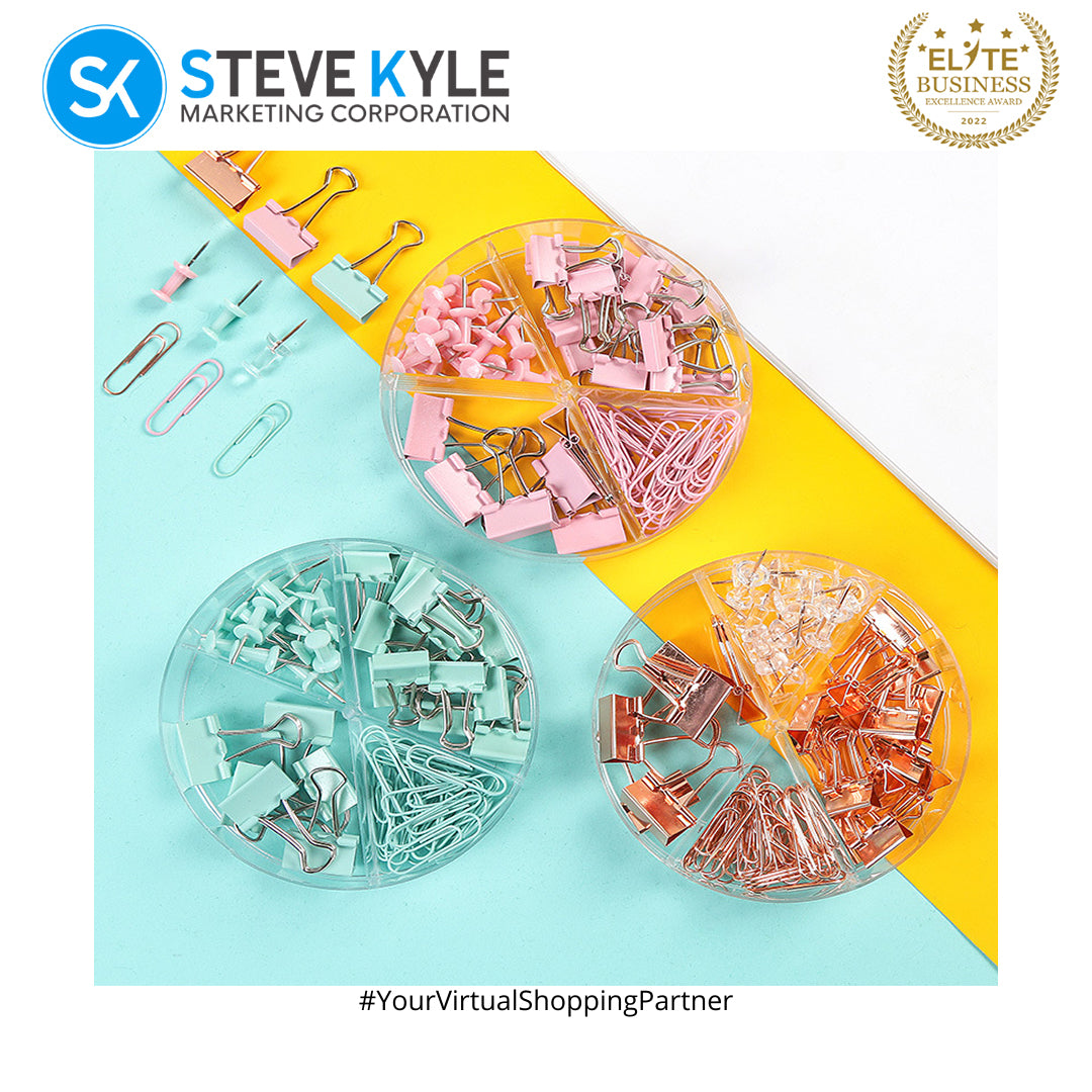 Metal Binder Clips Paper Clip Push Pin Clamp Notes Binding Set with Bo ...